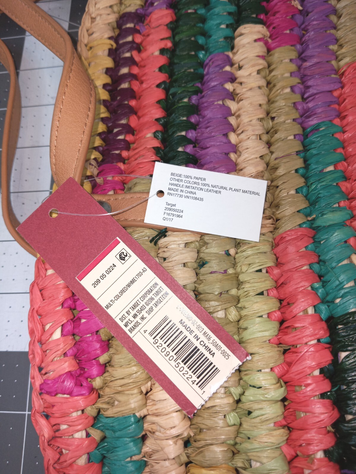 Merona Target Leather Straw Beach Tote Bag Purse Multicolored Paper ...