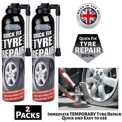 2 x QUICK FIX CAR EMERGENCY FLAT TYRE INFLATE PUNCTURE REPAIR KIT 300ml ...