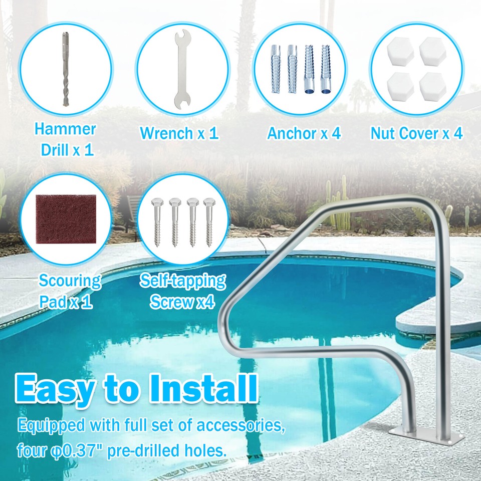 304 Stainless Steel Swimming Pool Handrail Inground Stair Steps Grab ...