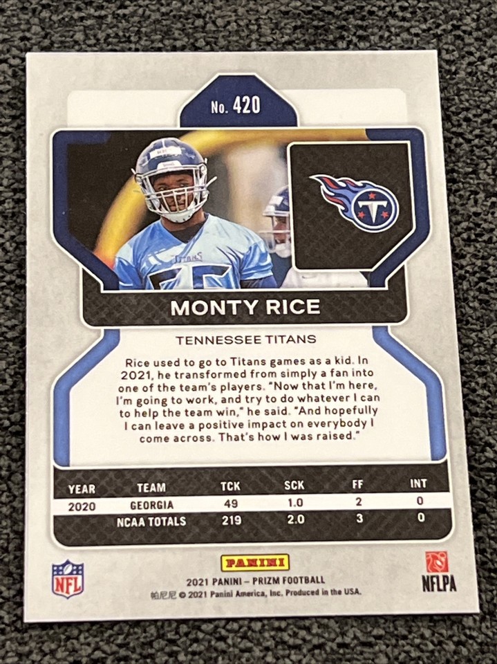2021 Panini Prizm NFL Football Monty Rice #420 Base Rookie RC Titans | eBay