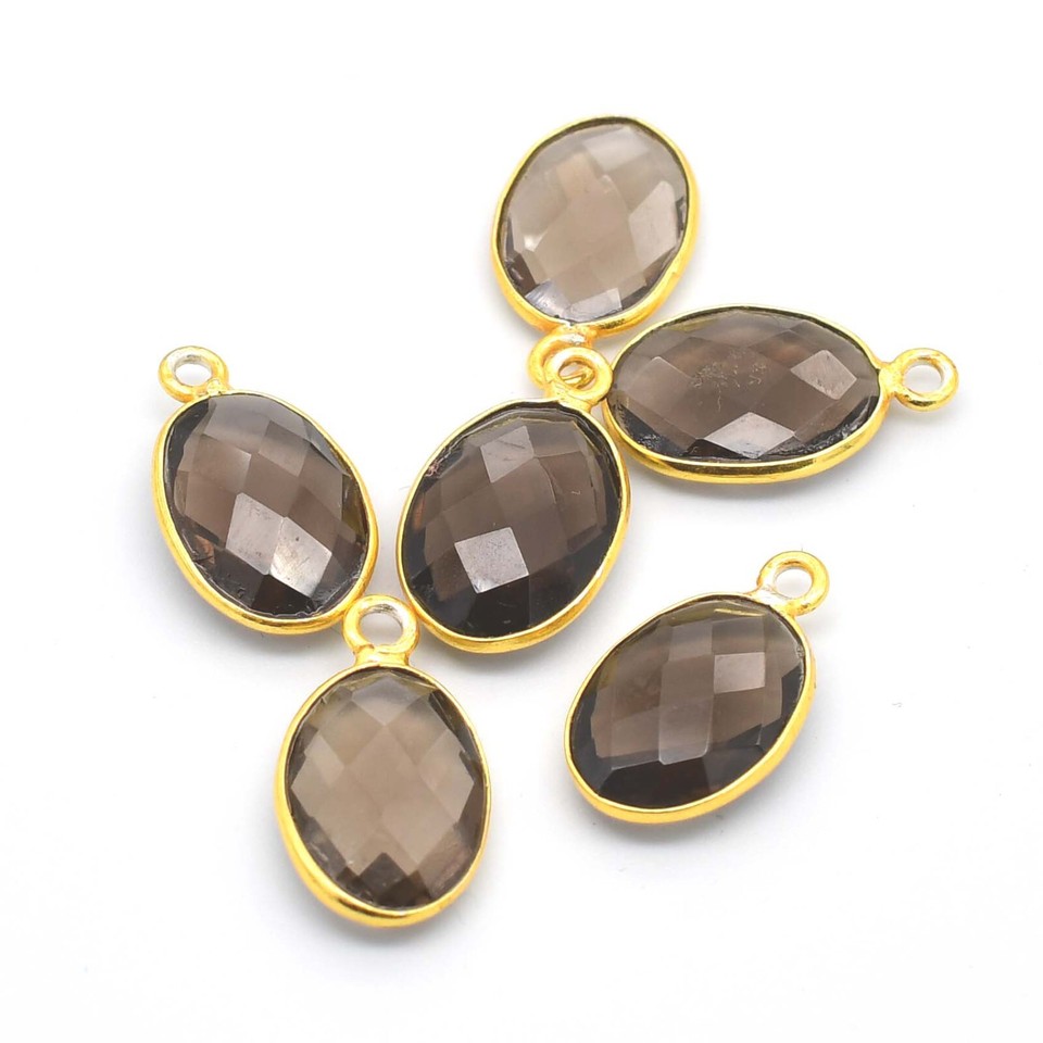 5 Pcs Smoky Topaz Birthstone Connector Pendent, Bezel Gemstone Gold Plated JC15A | eBay