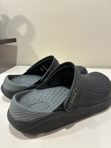 Women’s Crocs Literide Comfort Clogs Size 7 Black Grey Slip On Water ...