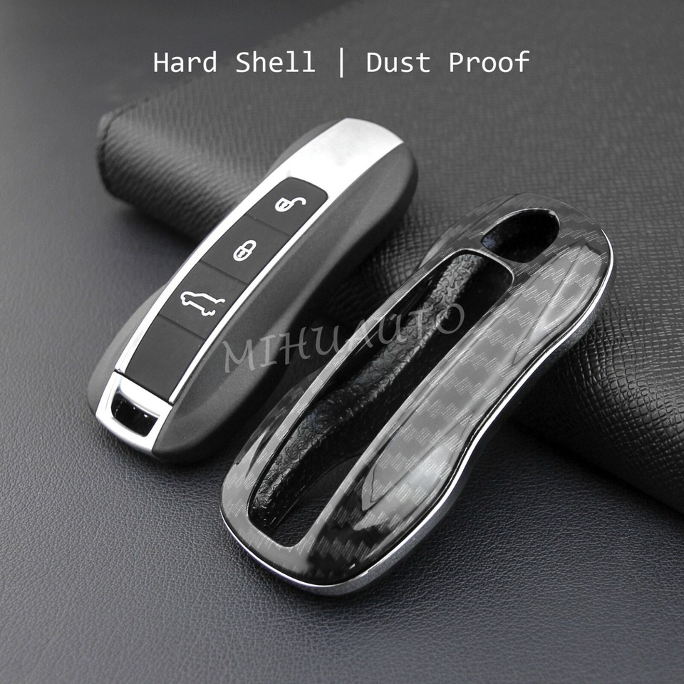 Carbon Fiber Smart Key Fob Cover Case Chain For Porsche Cayenne ...