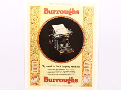 BURROUGHS TYPEWRITER BOOKKEEPING MACHINE 1930 COLORFUL AD, GREAT OFFICE ...