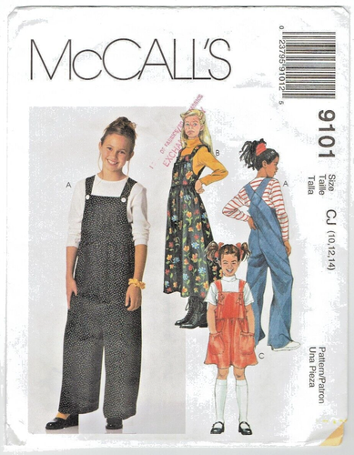 McCalls Sewing Pattern 9101 Teen Kids Girls Overalls Jumper Skirt Size ...