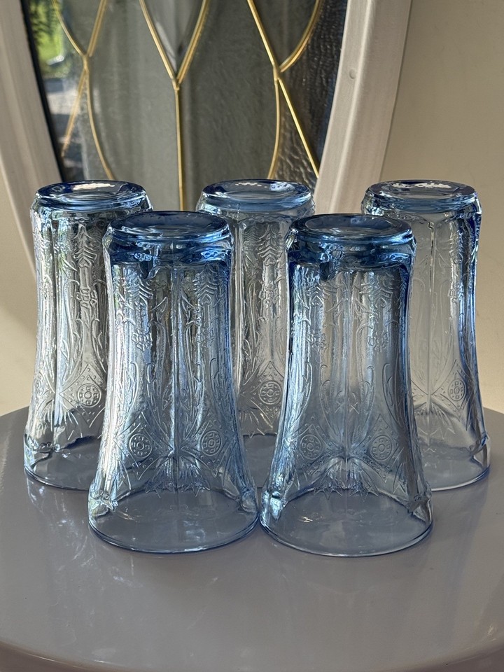 6 Vintage Indiana Glass Recollection Blue Madrid Glass Tumblers 14oz | eBay