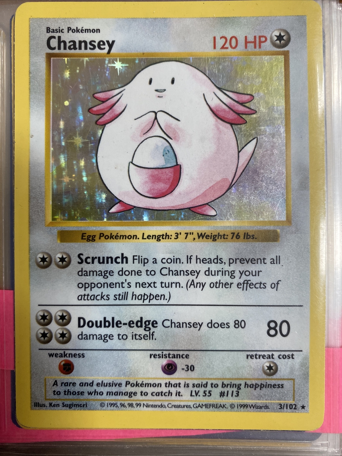Shadowless Chansey 3/102 Base Set Holo Rare Vintage 1999 Pokemon Card ...