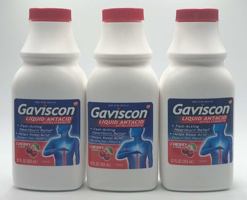 3PK Gaviscon Liquid Antacid ~ 12 Fl Oz Each ~ Cherry Flavor ~ EXP 2/25 ...