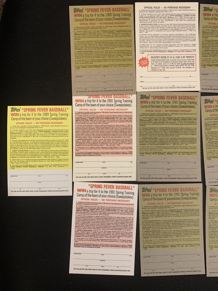 Topps Company Store Special Offer Card lot (22) 1989 1990 Baseball MLB ...