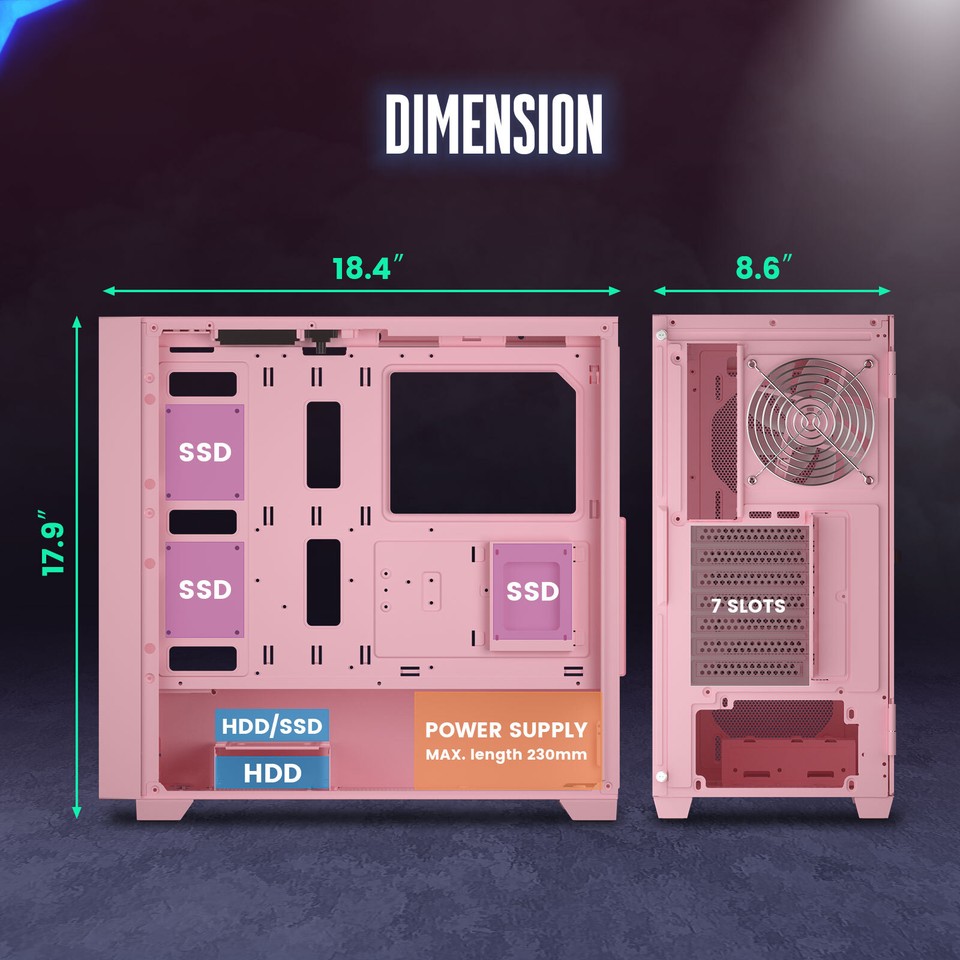 VETROO AL800 Pink Full Tower PC Computer Case E-ATX / ATX for 40 Series ...