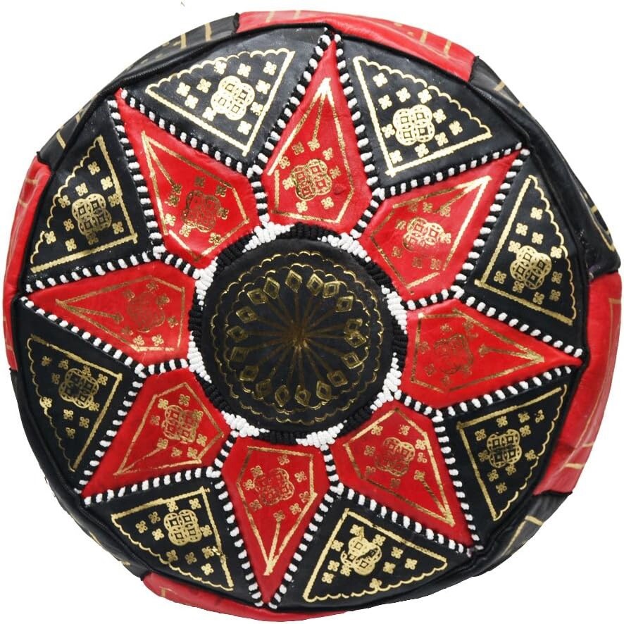 Pouf Moroccan Hassock Pooff Leather Pouff Ottoman Footstool MED Black ...