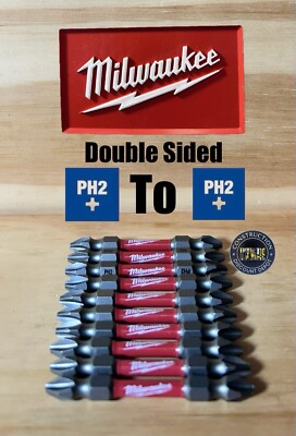 Bulk 10 Pack Milwaukee SHOCKWAVE Impact Rated Double Ended Bits PH2 PH2 ...