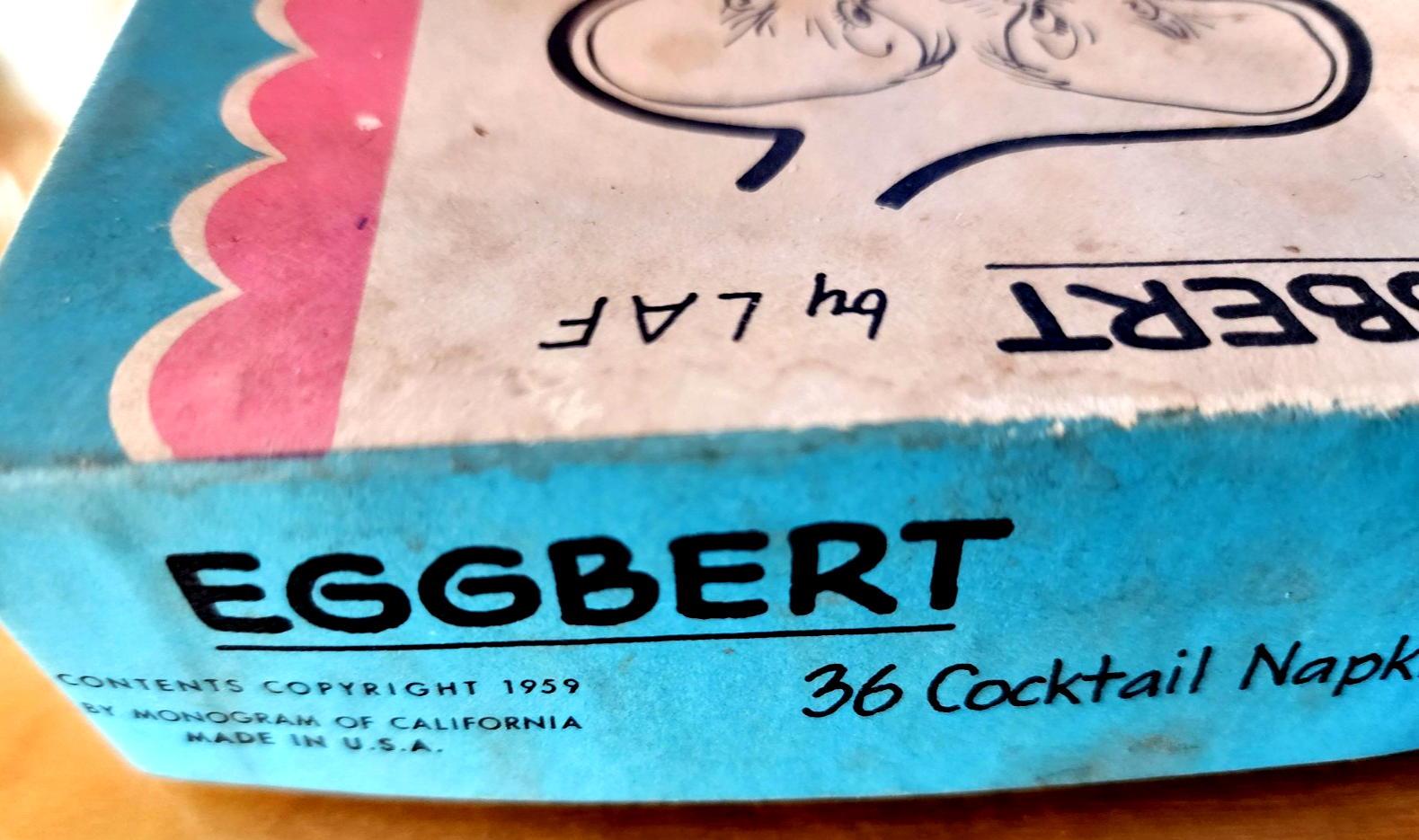 Eggbert (Cartoons by LAF) - 1959 Box of 5" cocktail paper napkins ...