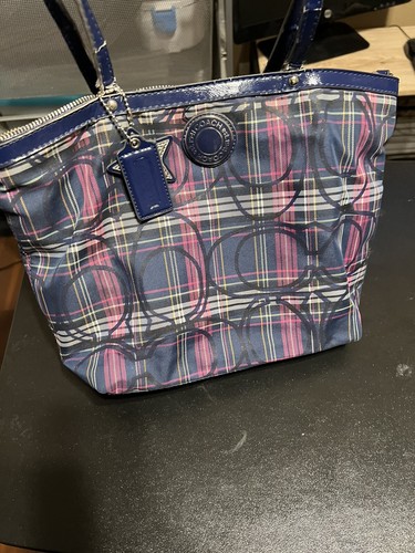 COACH- Berry Multi Tartan Poppy Plaid Glamour Glitter Tote Bag | eBay