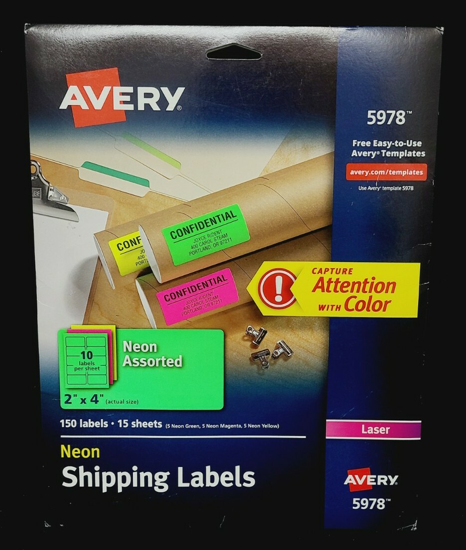 Avery 5978 Neon Colors Rectangle Laser Label - 2 X 4 - 150 Labels NEW ...