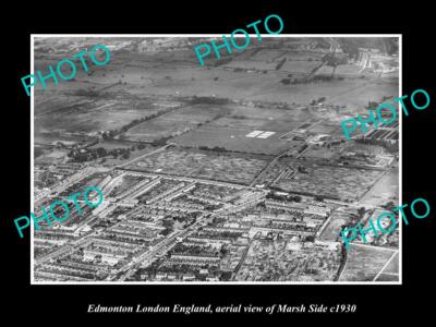 OLD POSTCARD SIZE PHOTO EDMONTON LONDON ENGLAND AERIAL VIEW MARSH SIDE ...