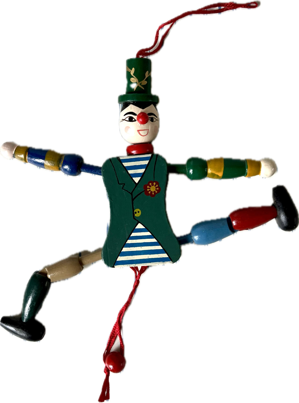 Vintage WOODEN JUMPING JACK Pull String PUPPET Handmade CLOWN ...