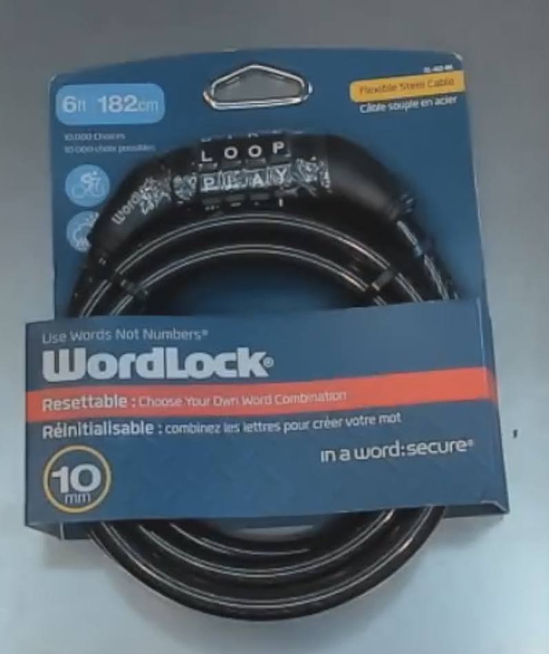 Wordlock 4-Dial Cable Combination Lock 6-Feet 585-pound 0.4" thick CL ...