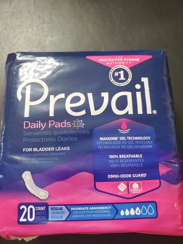 New Prevail Daily Incontinent Pads Regular Length Moderate Absorb 20 Ct ...