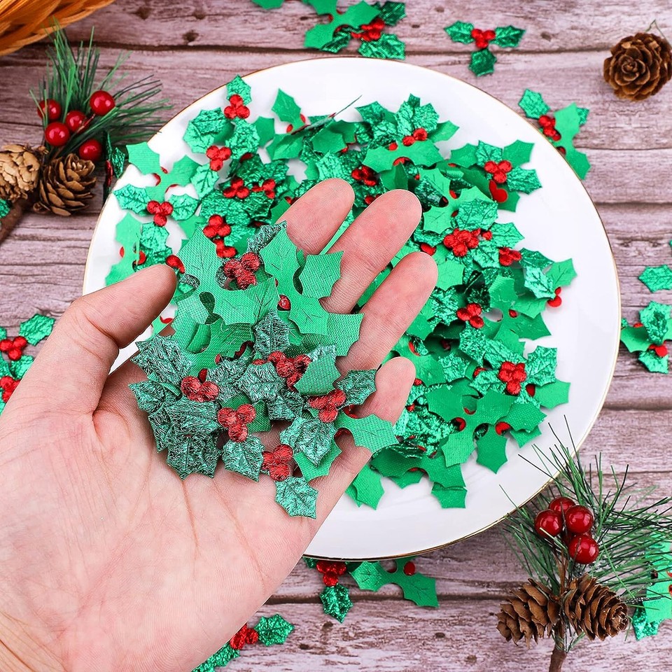 50PCS Christmas Mini Holly & Berry Leaves Embellishments DIY Craft ...