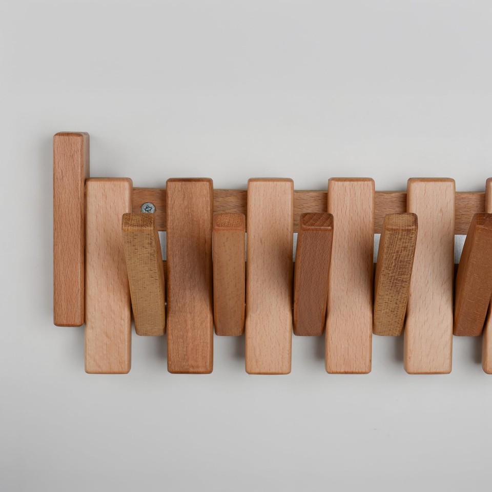 Wooden Piano Key Coat Rack – 12-Hook Wall-Mounted Beech Wood Hanger ...
