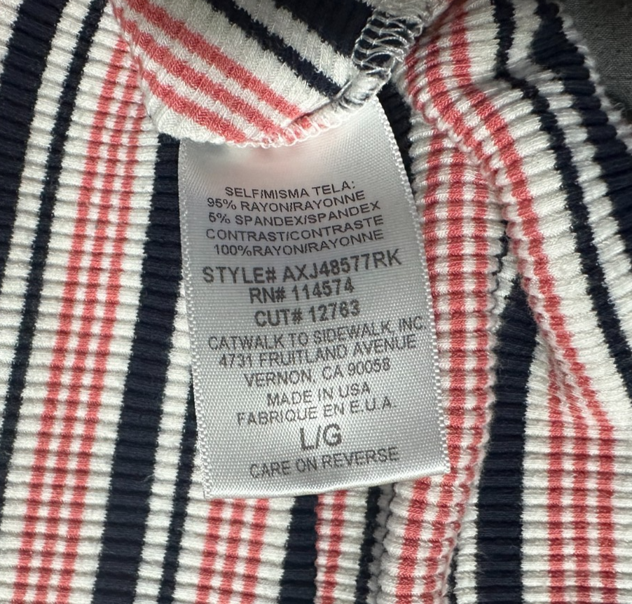 🎁 Ro & De Ribbed Mini Ruffle Tee Pink Striped Size Large | eBay