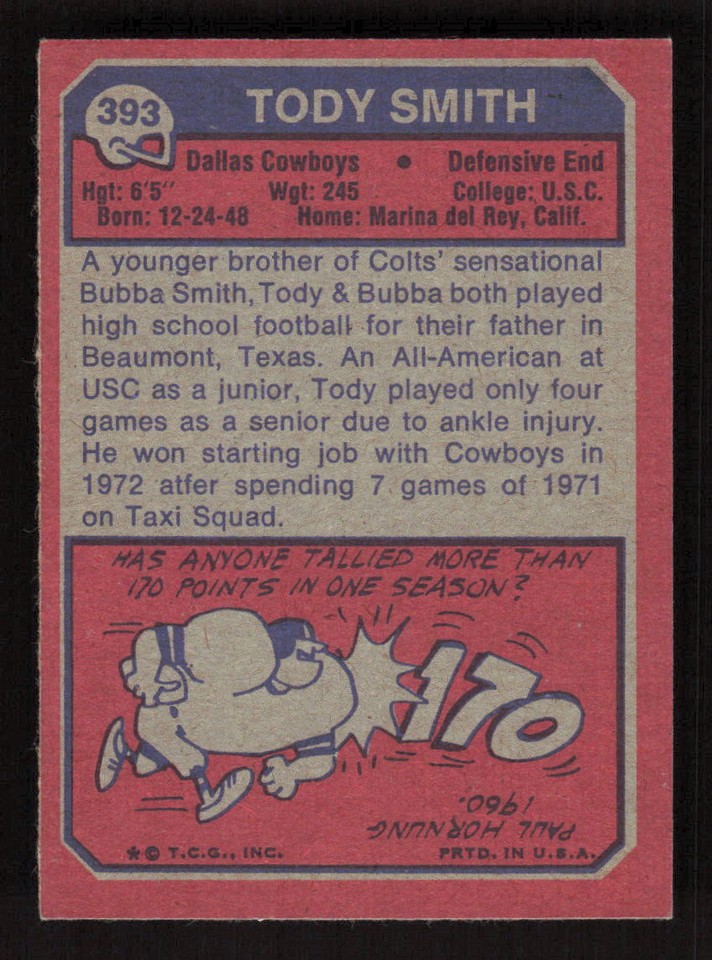 1973 Topps Set-Break #393 Tody Smith Rookie Dallas Cowboys | eBay