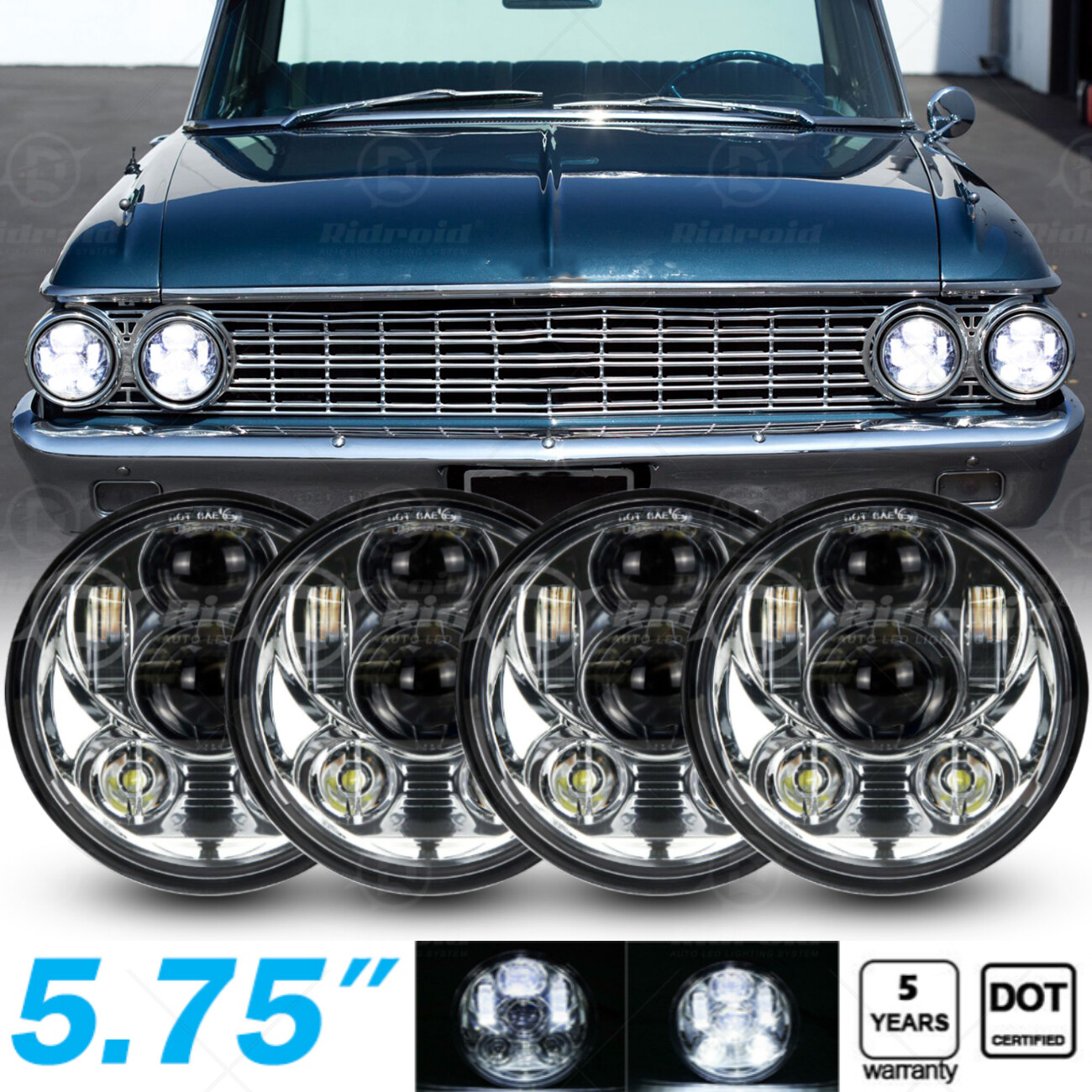 For Ford Galaxie 500 1962-1974 4pcs 5.75" 5-3/4 LED Headlights Hi-Lo ...