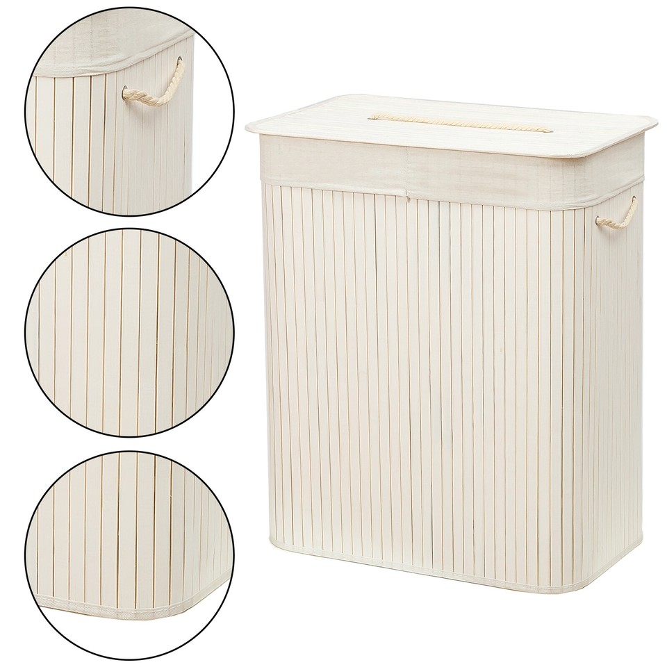 Laundry Fabric Bin Hamper Natural Bamboo Basket Washing Clothes Storage ...