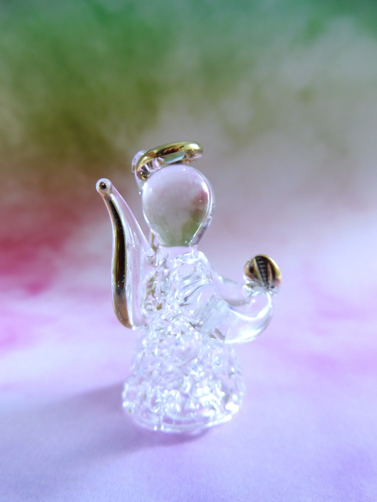 Angels Blessing Box Miniature Hand Blown Spun Glass Angel 22KT Gold ...