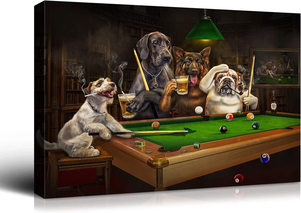 Dogs Playing Pool Poster