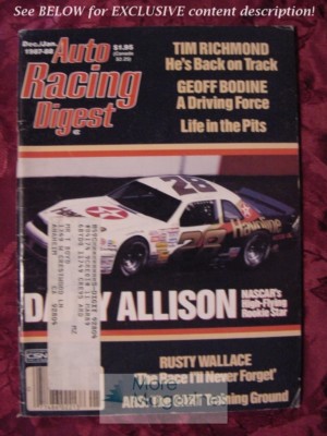 AUTO RACING Digest December 1987 January 1988 DAVEY ALLISON Rusty ...