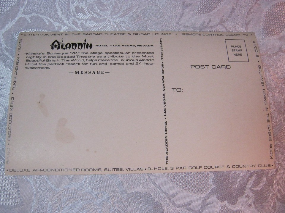 Vintage Oversized Postcard Aladdin Hotel Casino Minsky's Burlesque Las ...