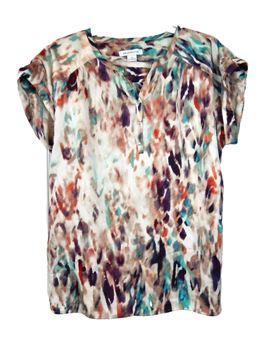 Liz Claiborne WatercolorPolyester Tab Sleeve 3 Buttoned Blouse size M ...