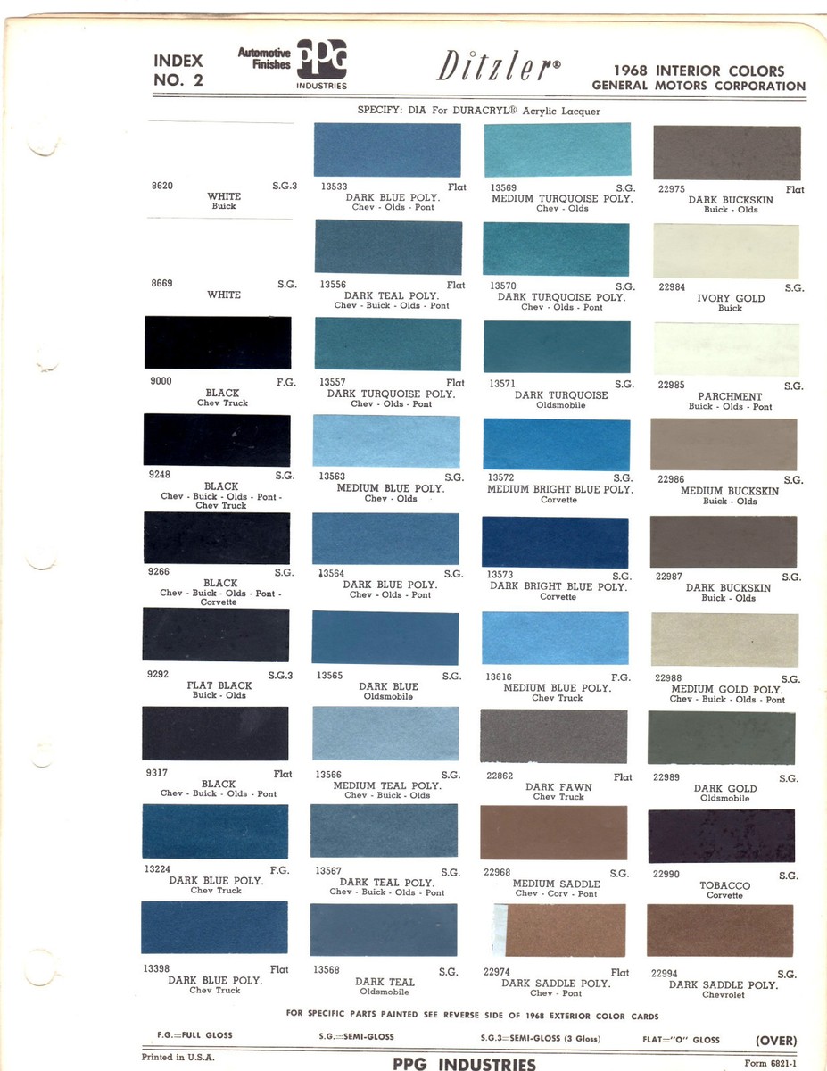 1968 Corvette Color Chart Ppg Paint Color Codes | Corvette Information
