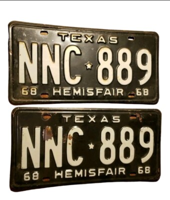 1968 Texas License Plate Pair SET VINTAGE ANTIQUE CLASSIC HEMISFAIR | eBay