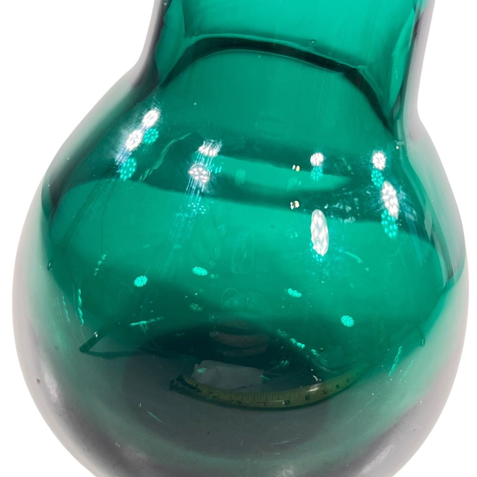 Vtg Blenko Hand Blown Glass Pear Emerald Green Clear Applied Stem Fruit ...