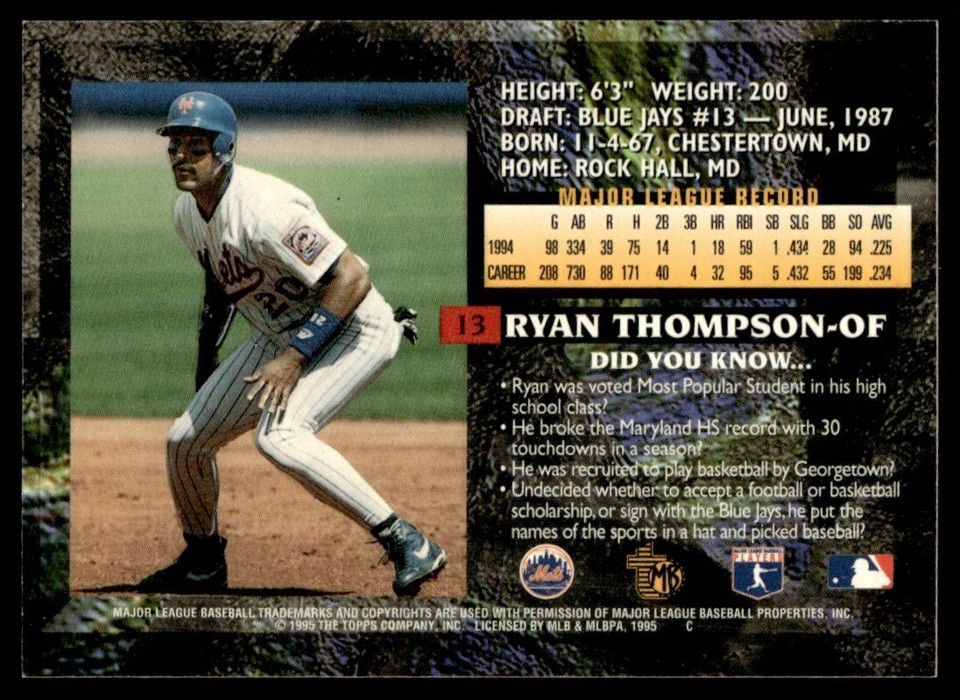 1995 Topps Embossed #13 Ryan Thompson New York Mets | eBay