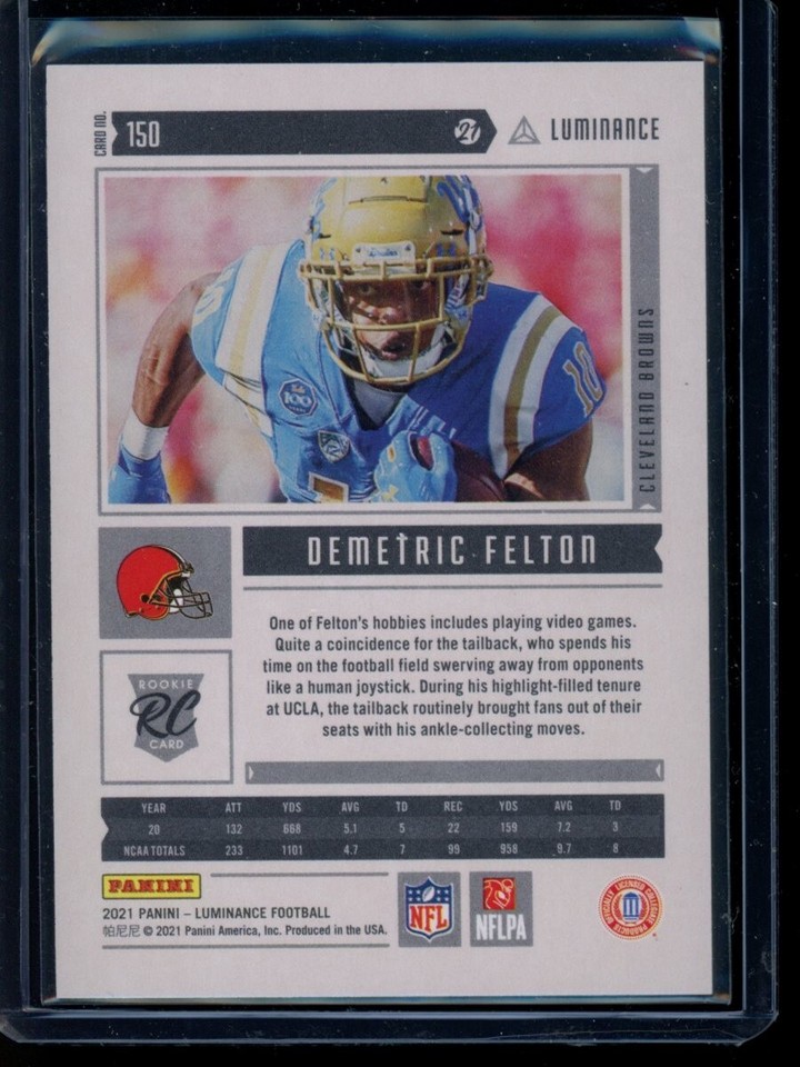 Demetric Felton Rookie 41/99 Blue Parallel 2021 Panini Luminance #150 ...