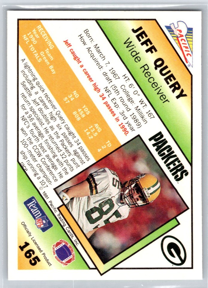 1991 Pacific #165 Jeff Query Green Bay Packers Football Card | eBay