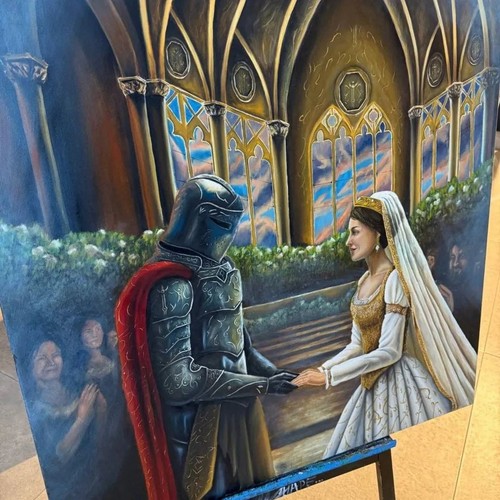 Medieval Knight & Lady Romantic Fantasy Painting Gothic Castle Art ...