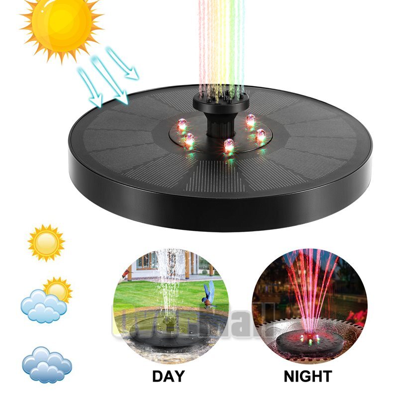 LED Solar Powered Water Fountain Pump 6 LED Bird Bath Floating Garden ...