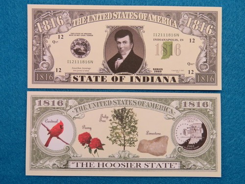 INDIANA: the Hoosier State, Founded in 1816 ~ $1,000,000 One Million ...