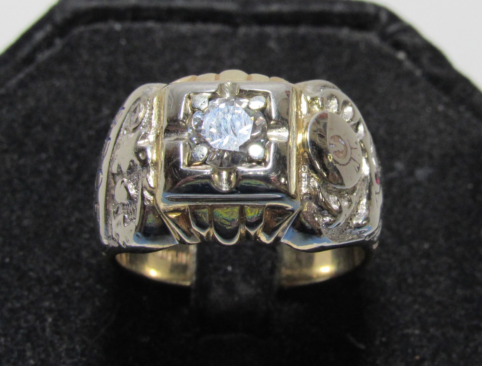 Gothic 14k Yellow Gold Elks Masonic .75ct Diamond Ring Sz 9.25 HTWSSTKS ...