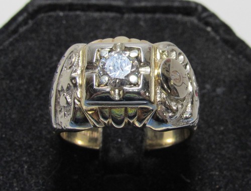 Gothic 14k Yellow Gold Elks Masonic .75ct Diamond Ring Sz 9.25 HTWSSTKS ...