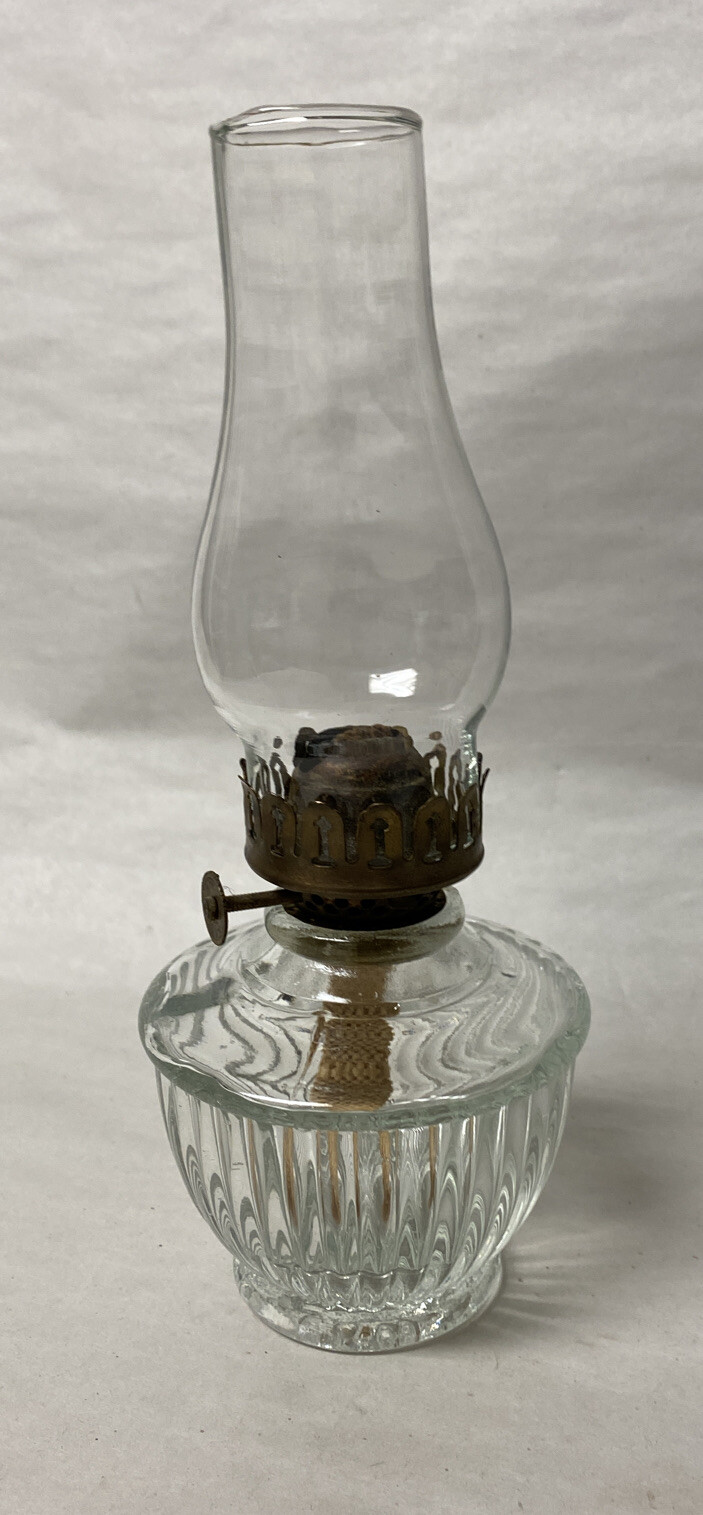 MINIATURE ANTIQUE GLOW NIGHT GLASS LAMP OIL LAMP TURN CENT WIDE FLUTE ...