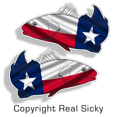 10" Texas TX Flag Redfish PAIR Red Fish Sticker Fishing Boat Car ...