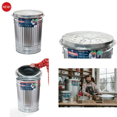 Galvanized Steel Trash Can Locking Lid Storage Round Metal, 31 Gal ...