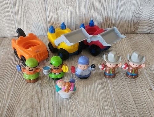 Lot Of 9 Fisher Price Little People Cars Baby Loader Tow Truck Farmer ...