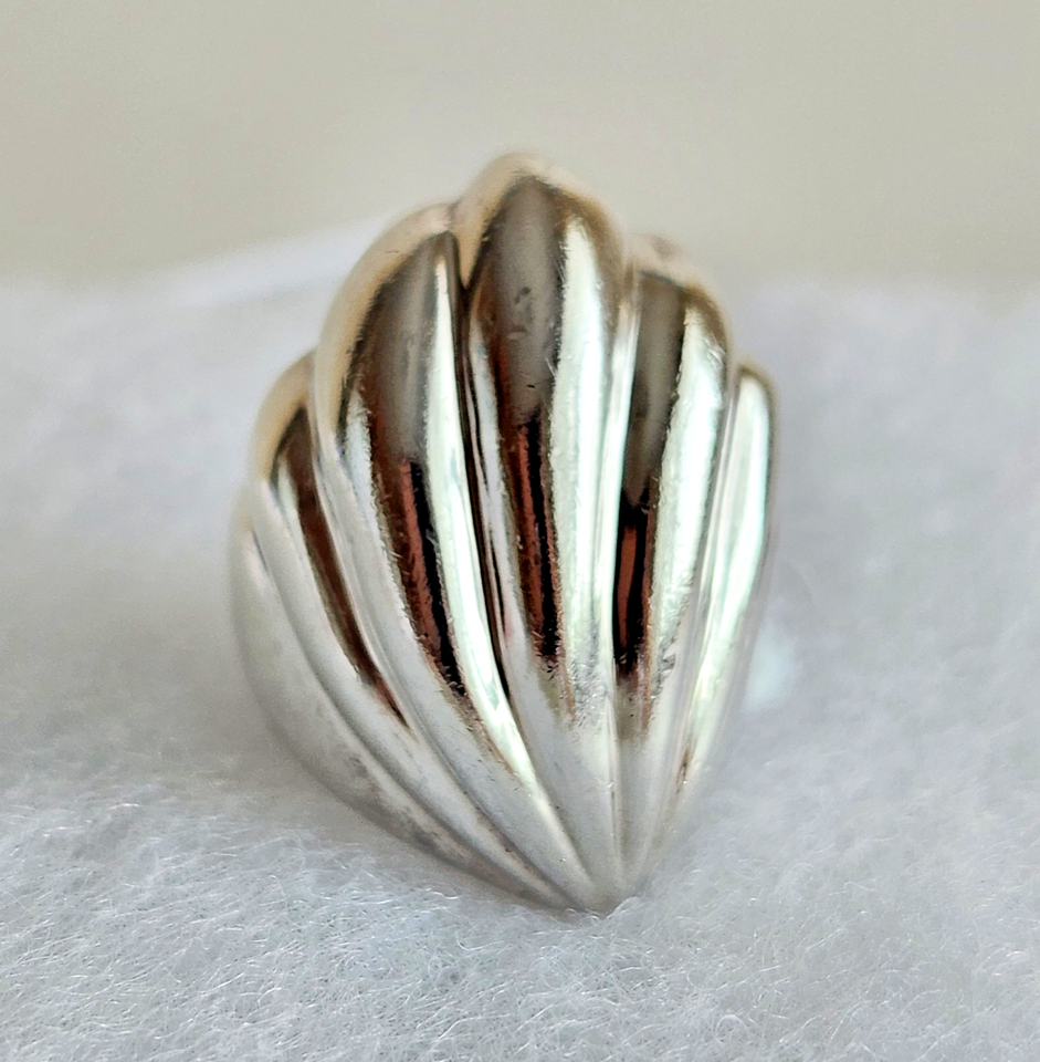 Heavy Chunky Statement 925 Sterling Silver Shell Design Ring Size 6 17g ...